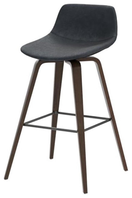 Chic Set of 2 Mid Century Counter Stools, Distressed Blue Vegan Leather ...