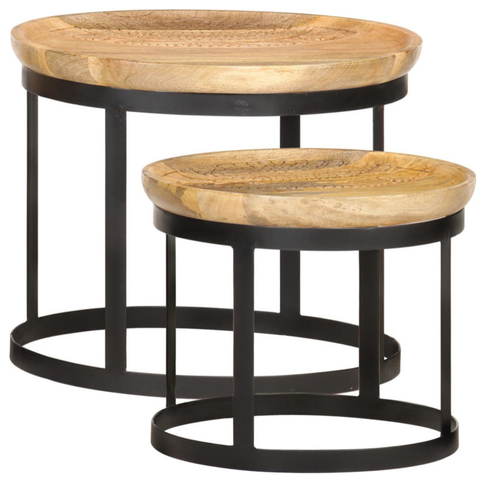 Vidaxl Round Side Tables 2-Pieces Solid Mango Wood and Steel ...