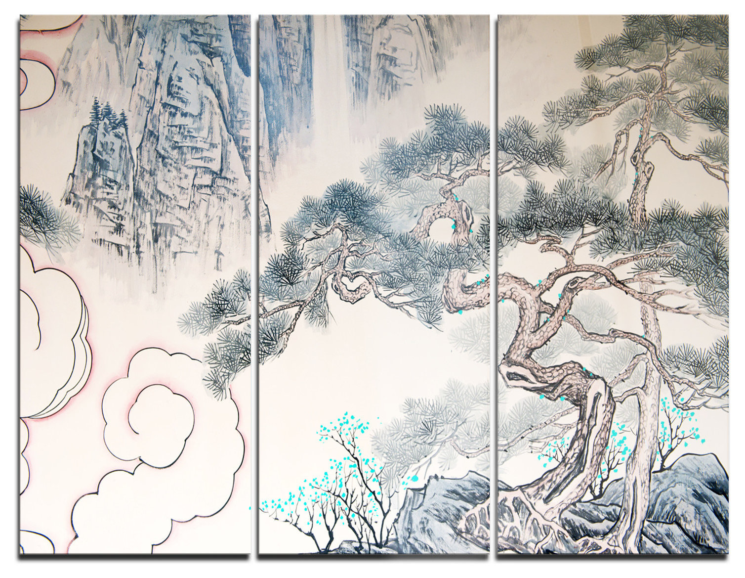 "Chinese Blue Tree Art" Painting Metal Wall Art, 3 Panels, 36"x28", 36 ...