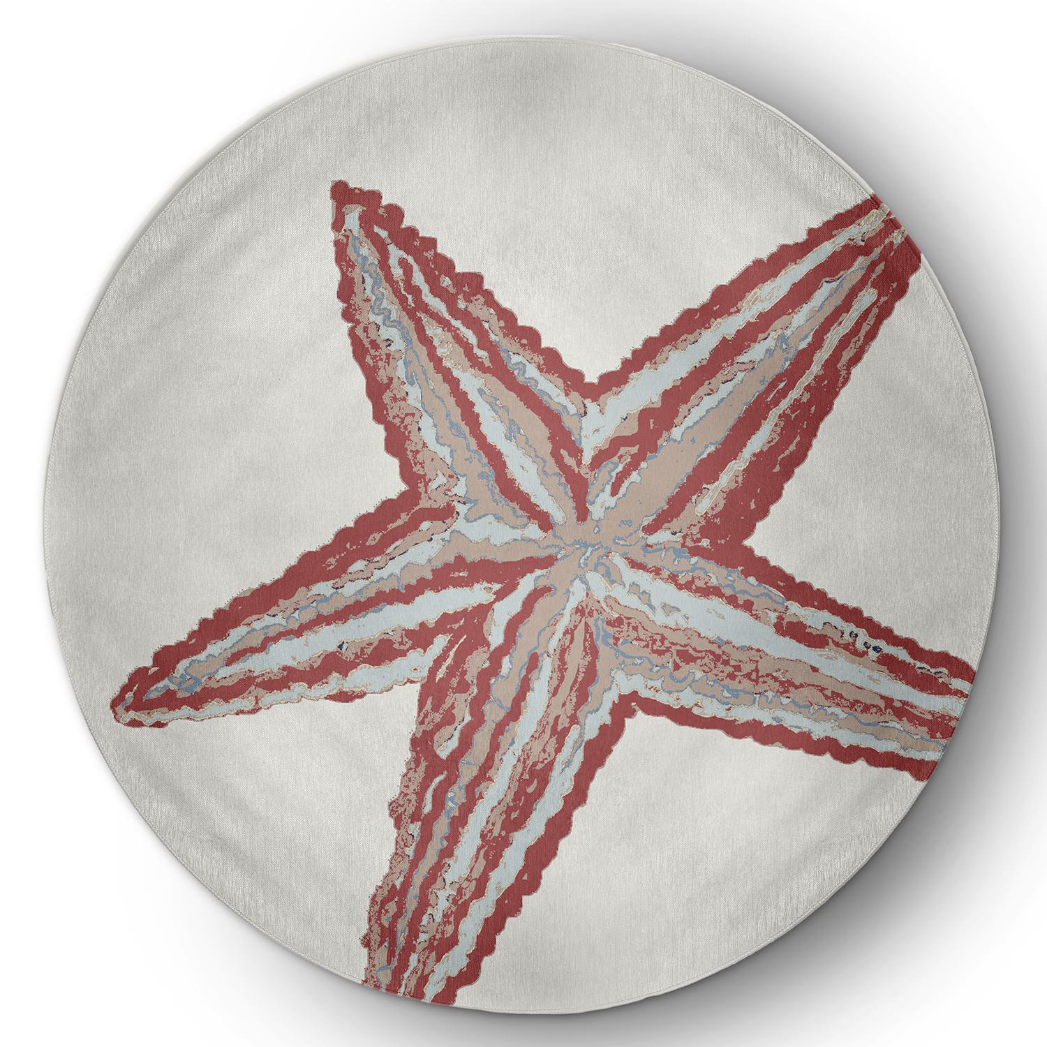 Large Starfish Nautical Chenille Rug, 5' Round - Beach Style - Area ...
