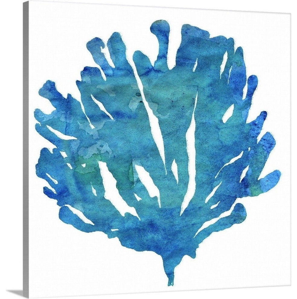 "Watercolor Ocean - Coral II" Wrapped Canvas Art Print, 30"x30" - Beach ...