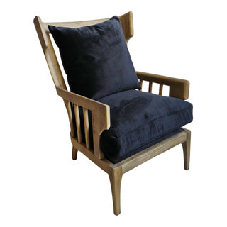 Wingback Navy Velvet Arm Chair - Transitional - Armchairs And Accent ...