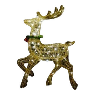 Pre-lit Glittered Prancing Reindeer Christmas Yard Art Decoration, Gold, 34" - Traditional ...
