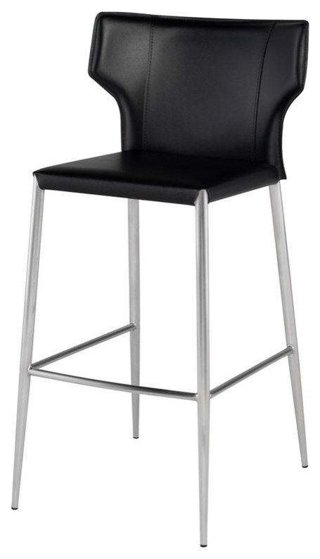 Wayne Bar Stool, Modern Leather Barstool, Brushed Stainless Steel Legs ...