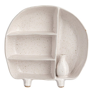 Stoneware Footed Shelf With 4 Compartments and Attached Vase With ...