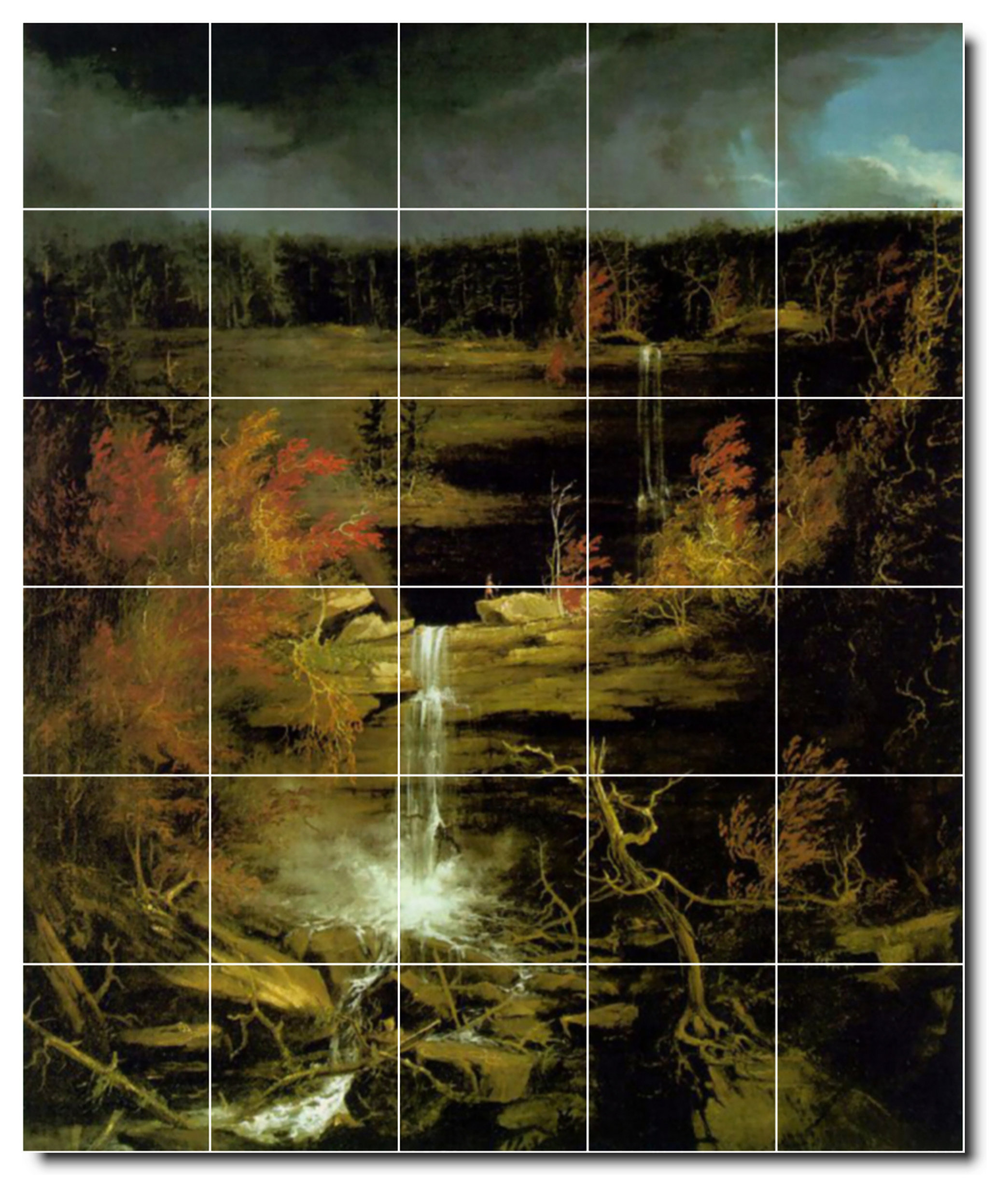 Thomas Cole Waterfalls Painting Ceramic Tile Mural #22, 21.25" Wide x ...