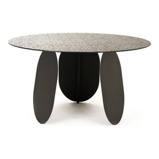 Modrest Maxine Modern Hammered Grey Glass Round Dining Table ...
