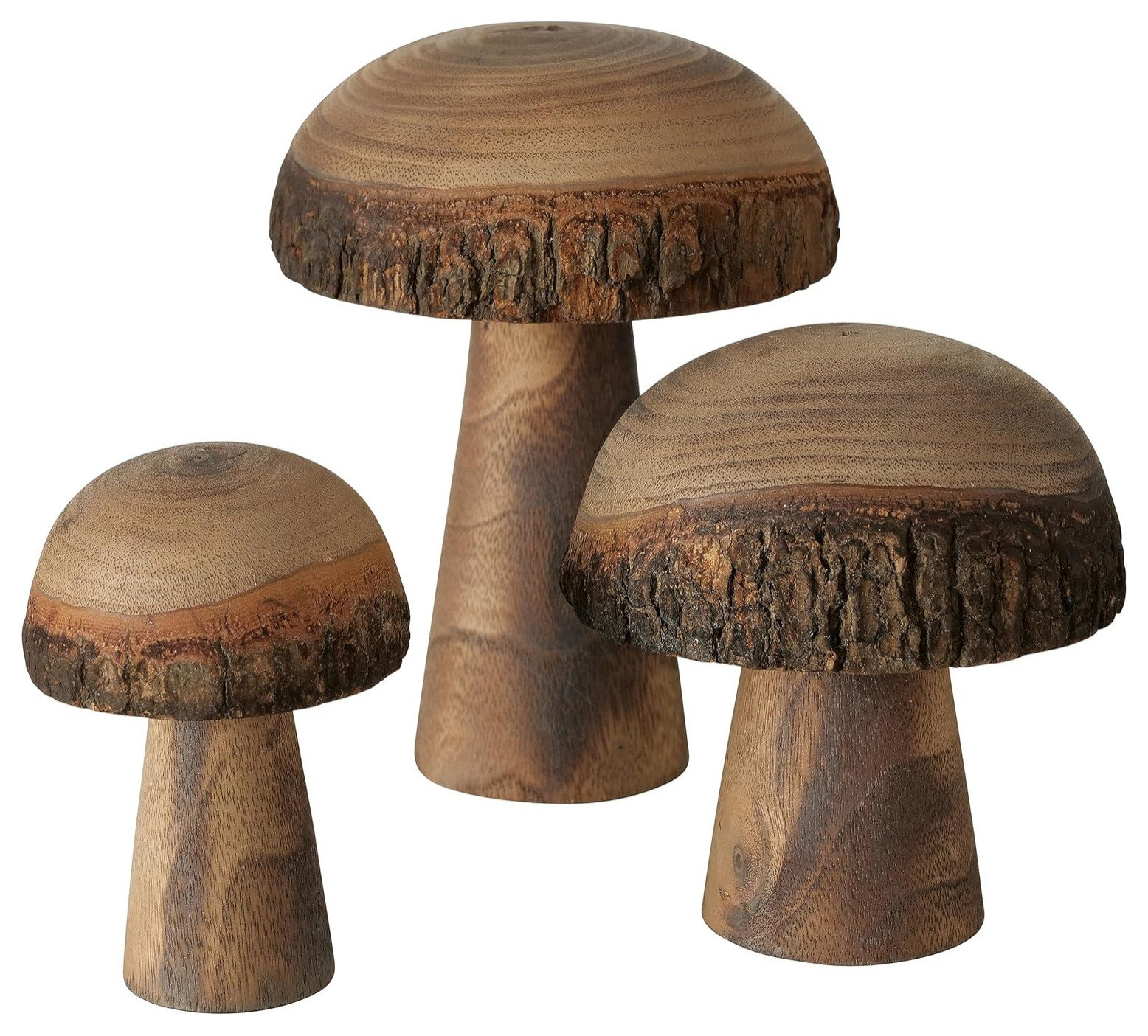 3 Piece Wooden Mushroom Set - Rustic - Decorative Objects And Figurines ...