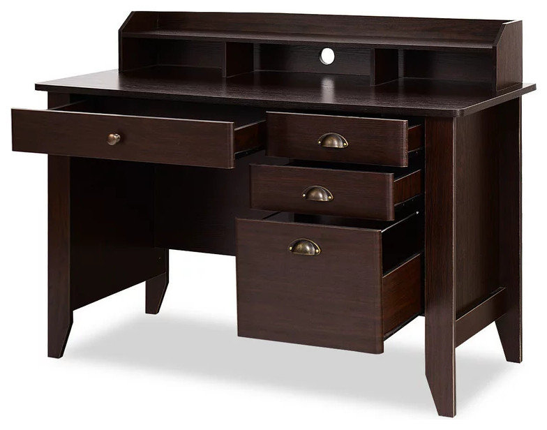 Traditional Desk, Spacious Top With Raised Shelf & Cable Management ...