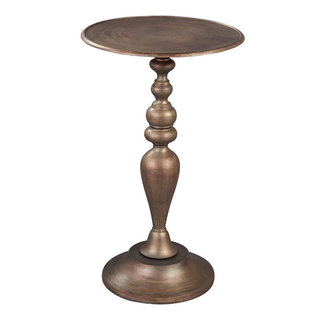 Traditional End Table, Turned Pedestal Base With Round Shaped Top ...