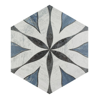 Cassis Hex Flower Black Porcelain Floor and Wall Tile - Contemporary ...