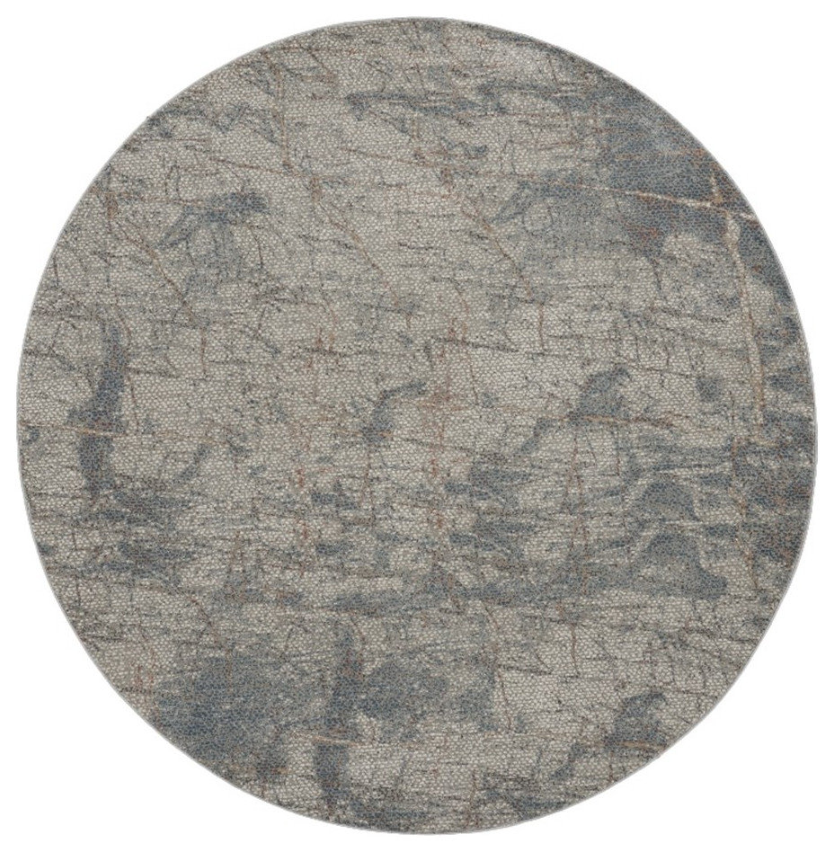 Nourison Rustic Textures 63" Round Fabric Indoor Rug in Light Gray/Blue ...