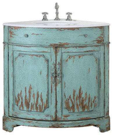 24" Triadsville Distressed Light Blue Corner Bath Sink Vanity ...