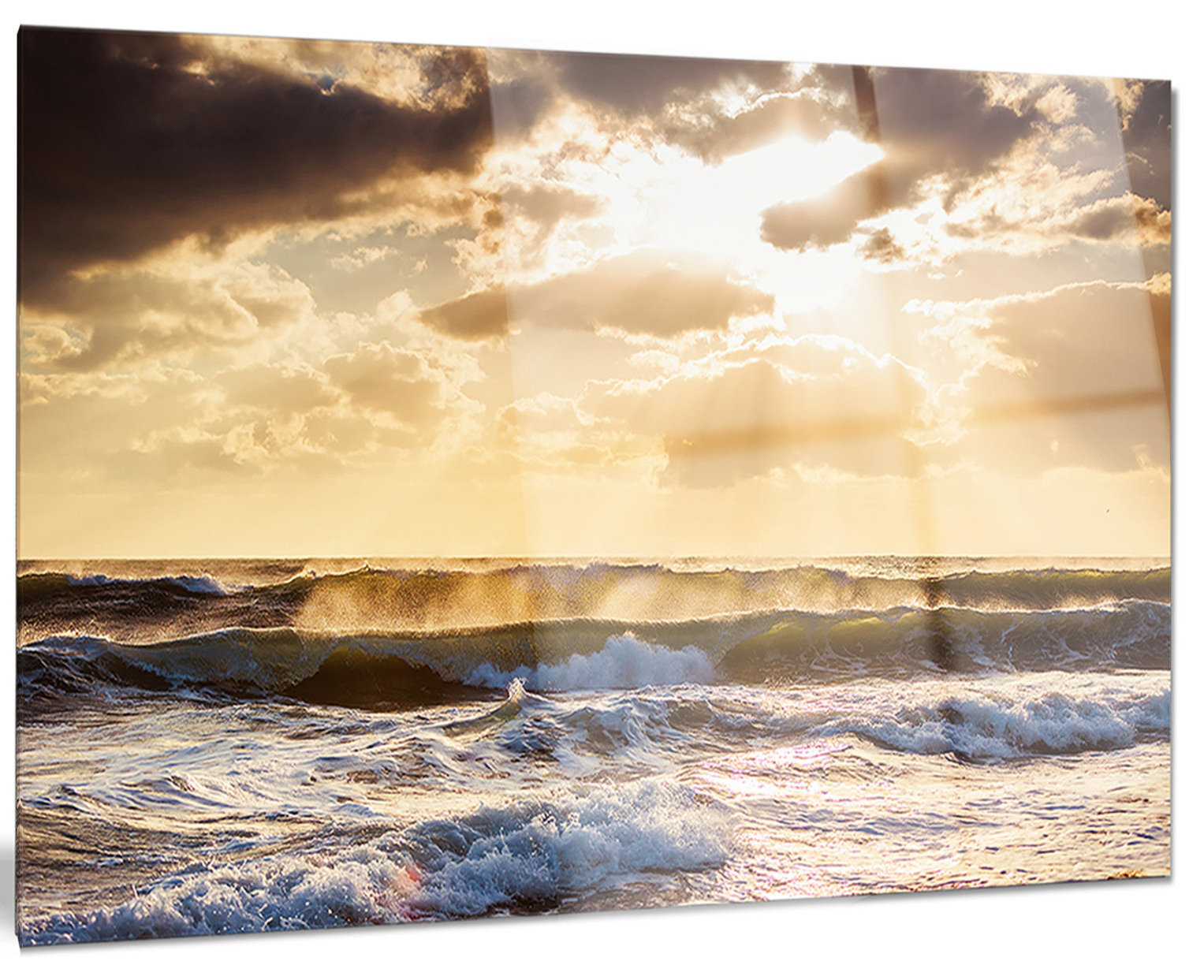 "Sunrise and Roaring Blue Sea Waves" Metal Wall Art, 28"x12" - Beach ...
