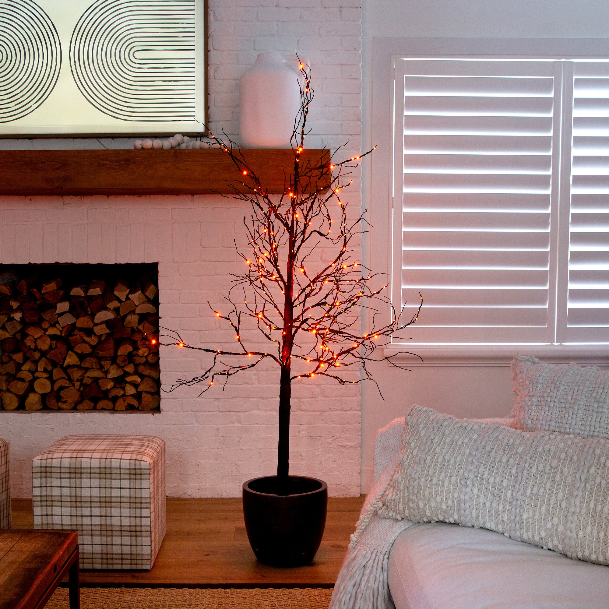 Pre-Lit Halloween Deluxe Black Twig Artificial Fall Tree, 6ft ...