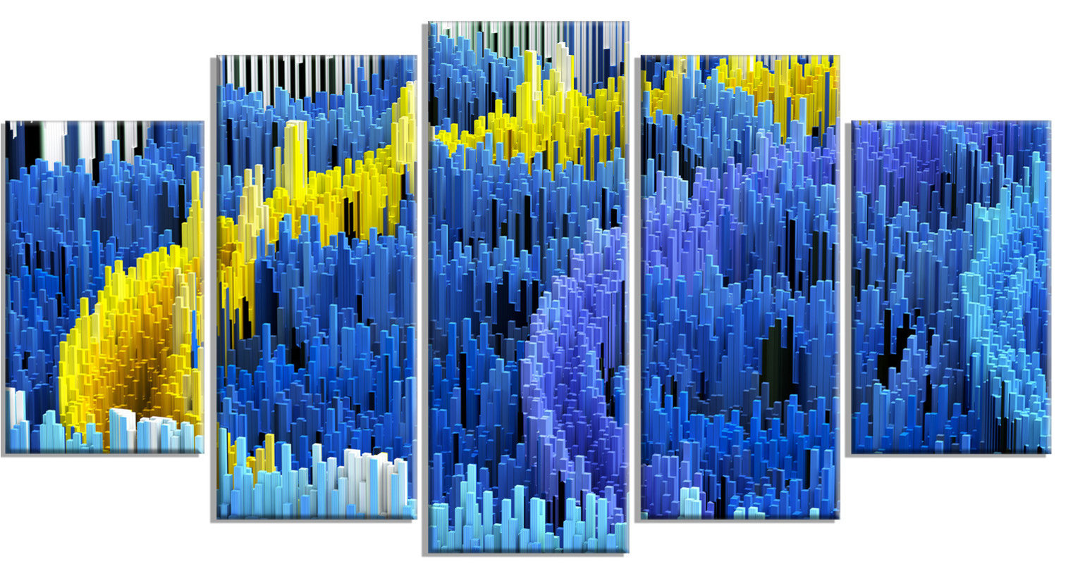 "Macro Render Structure Blue Yellow" Metal Wall Art, 60"x32" 5 Panel ...
