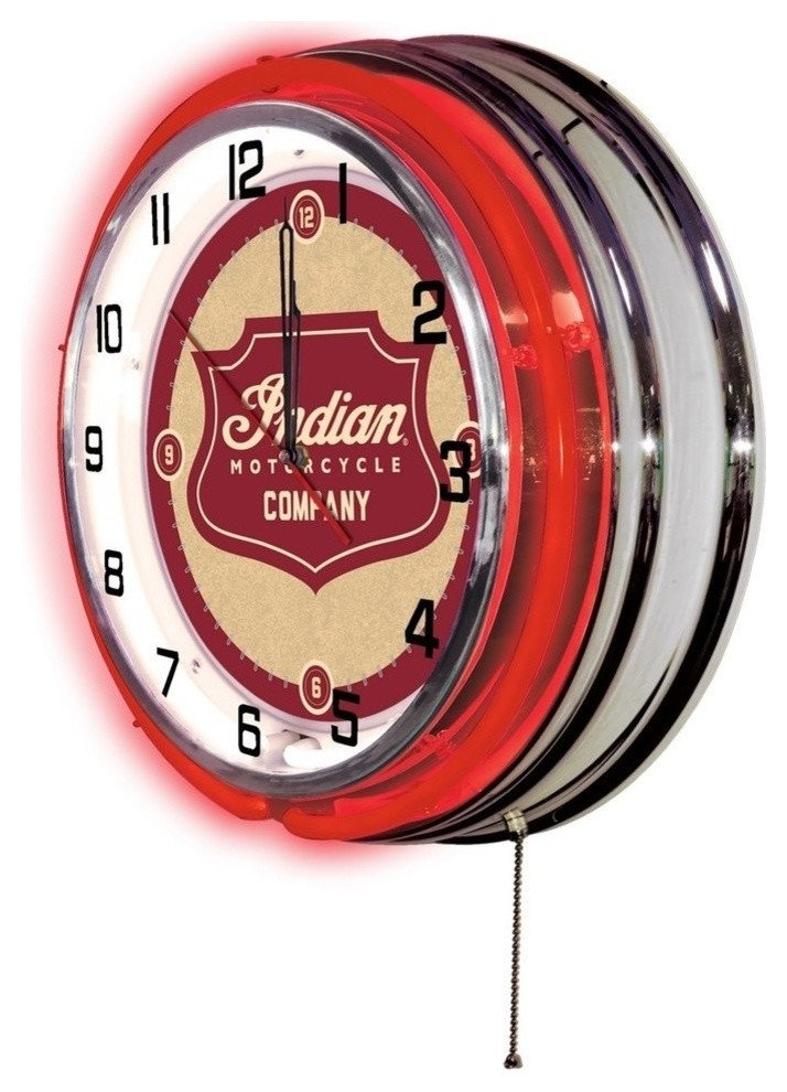Indian Motorcycle Shield 19" Neon Clock - Contemporary - Wall Clocks ...