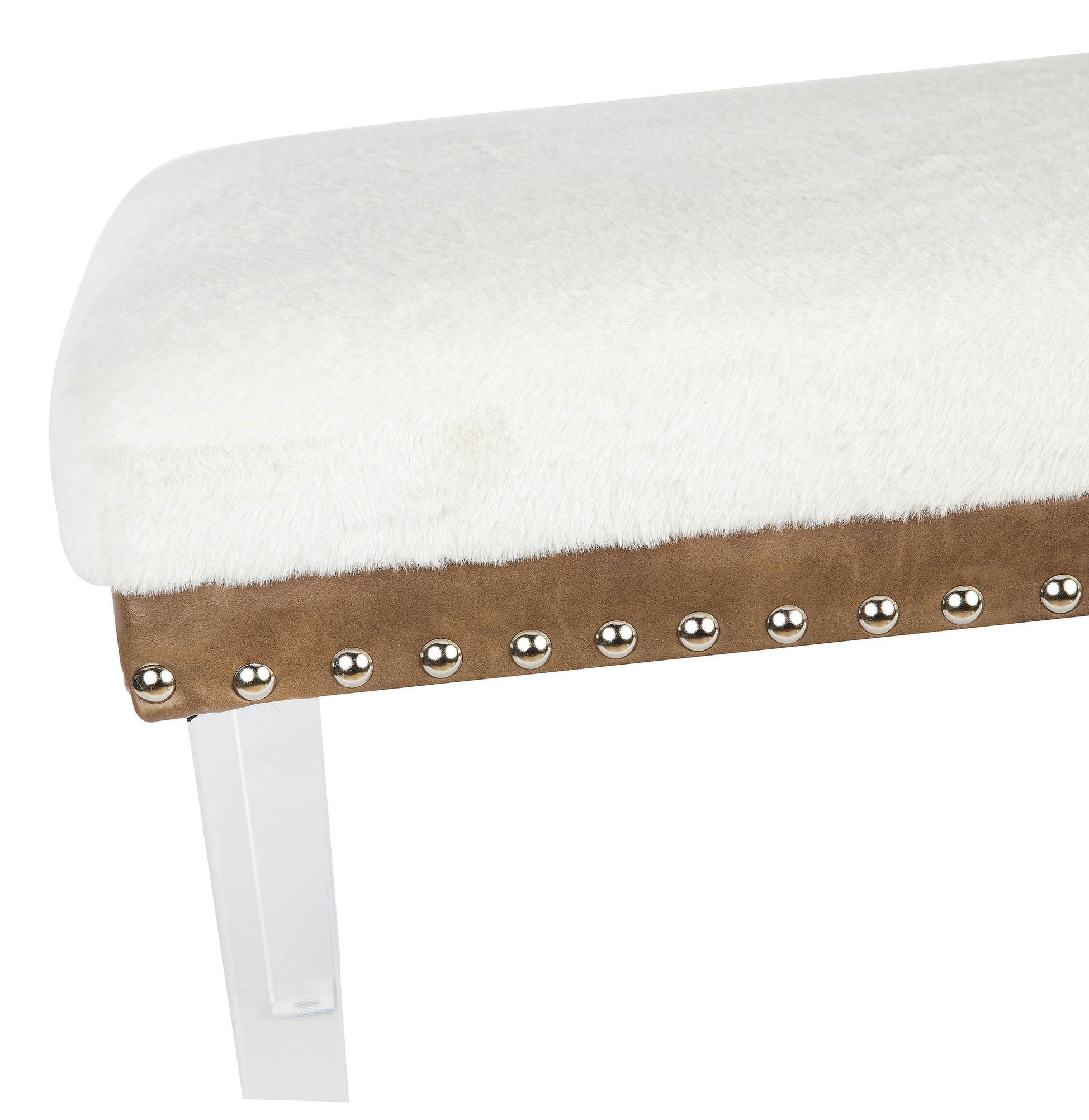 Brianna Modern Luxury Faux Fur Upholstered Bench with Clear Legs - Snow ...