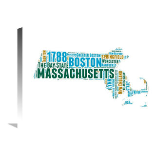 "Massachusetts Word Cloud Map" Fine Art Print, 24" x 18" - Modern ...