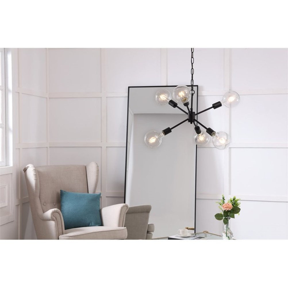 Living District Nolan 6-Light Mid-Century Metal Pendant in Black ...