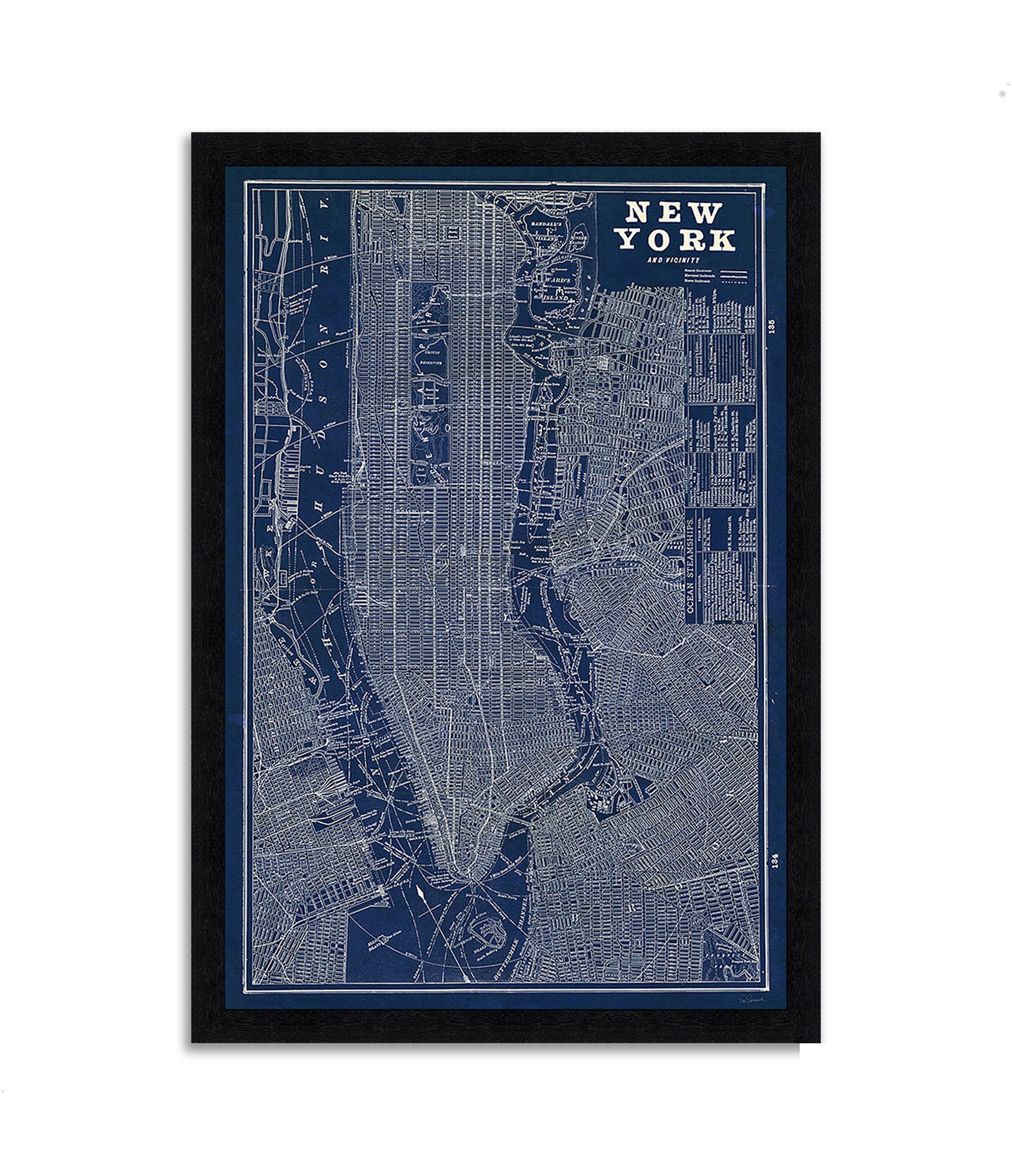 "Blueprint Map New York" By Sue Schlabach, Framed Painting Print, Ready ...