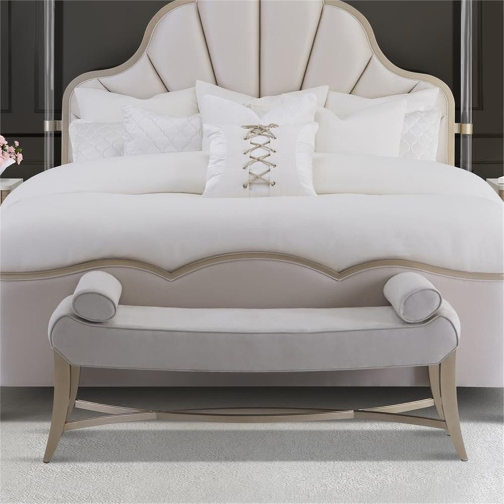 Michael Amini Malibu Crest Faux-Suede Bed Bench - Doeskin/Chardonnay ...