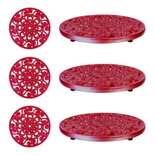 Decorative Cast Iron Metal Trivets, Red, Set of 3 - Contemporary ...