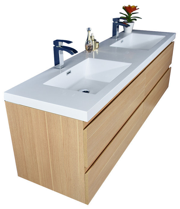 MOB 72" Double Sink Wall Mounted Vanity With Acrylic Sink - Modern ...