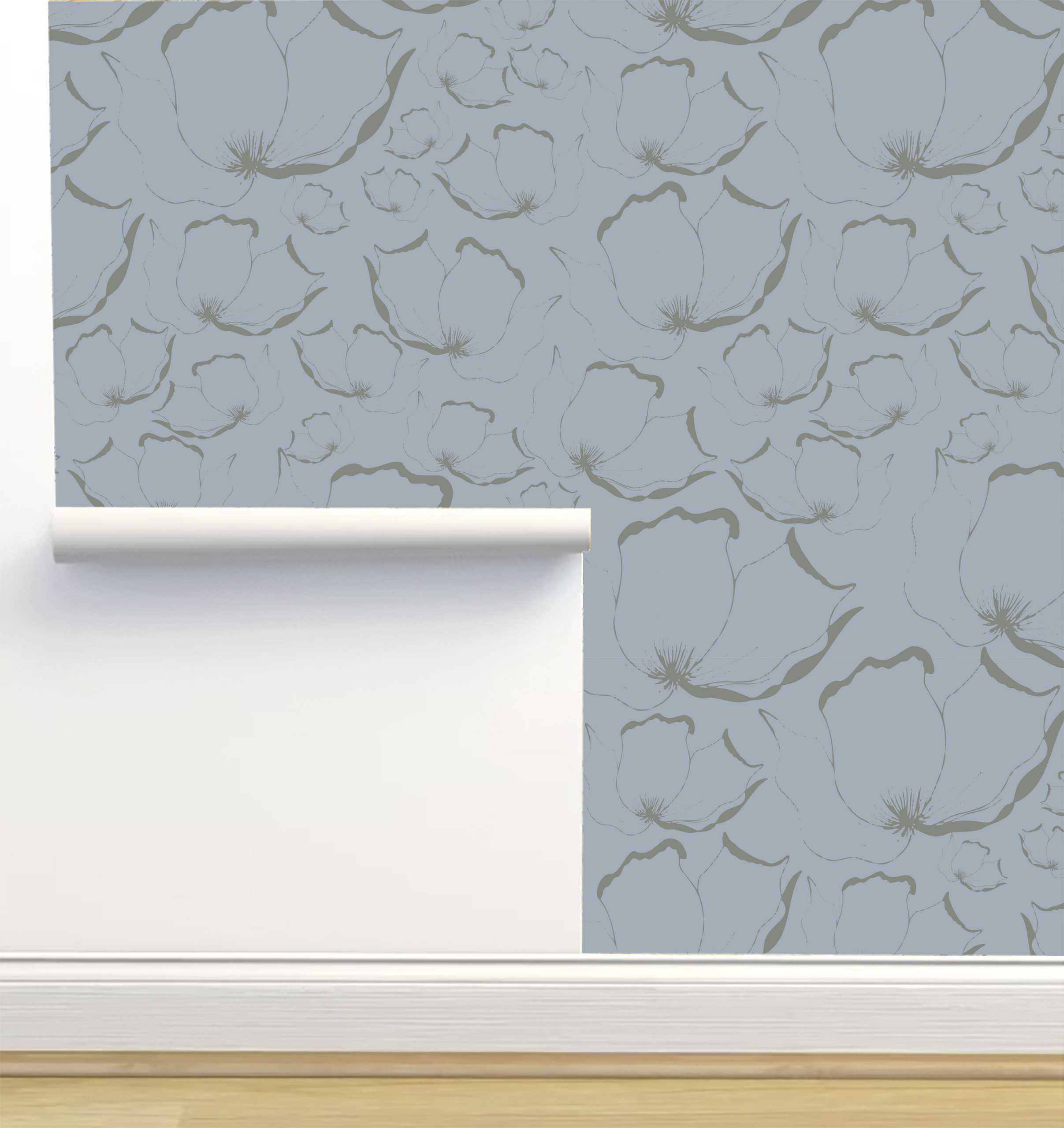 Loose Flowers Gray Blue Wallpaper by Monor Designs, Sample 12"x8 ...
