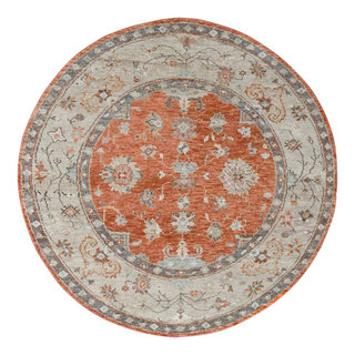 Burnt Orange Oushak Design Soft Wool Hand Knotted Round Oriental Rug 8 ...
