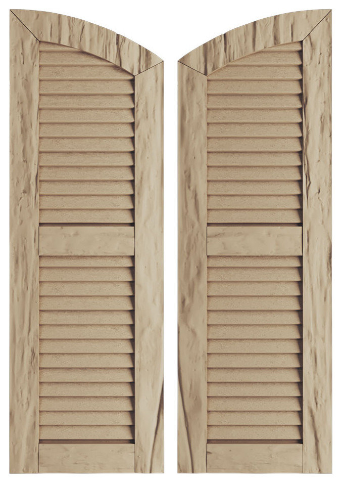 11"Wx24"H Hand Hewn Joined BnB Elliptical Top Faux Wood Shutters, 12"W ...