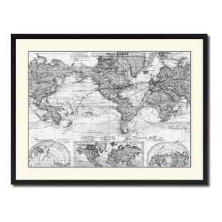 World Ocean Currents Vintage B&W Map Canvas Print, 28"x37 ...