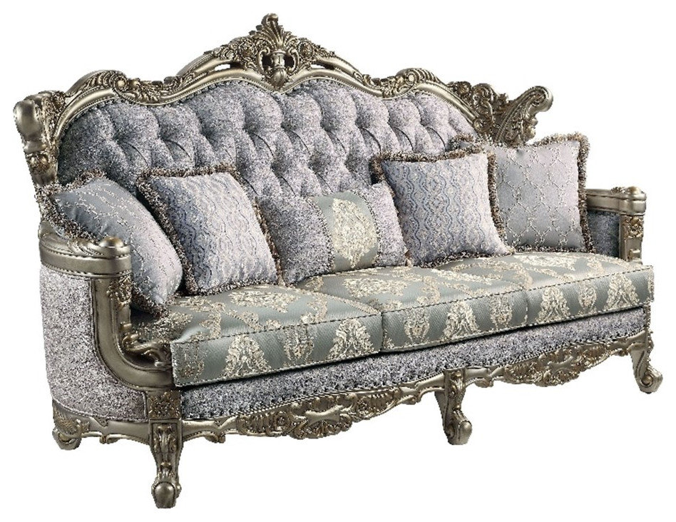 ACME Furniture Miliani Tufted Fabric & Wood Sofa with 5 Pillows in Gray ...