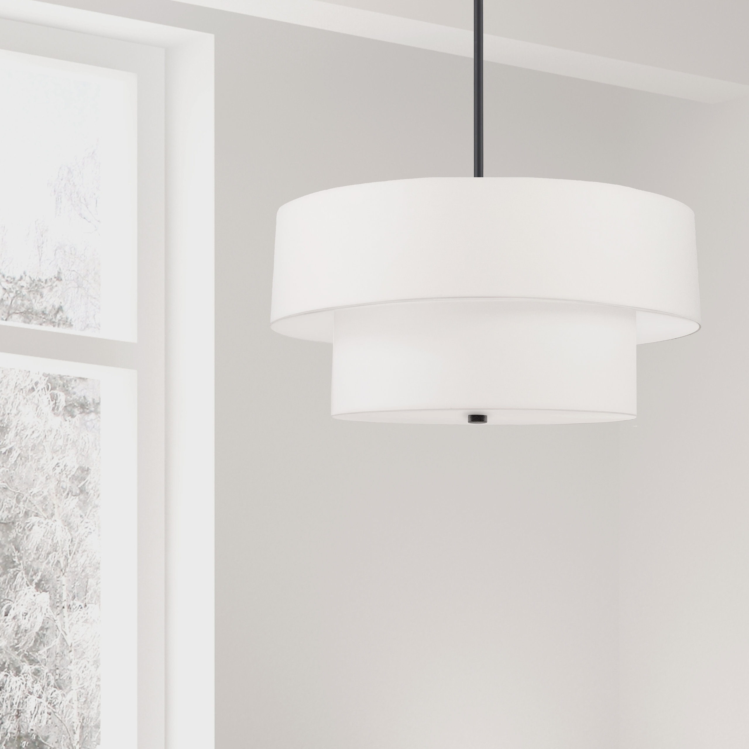 Matte Black Transitional Pendant, White Shade - Transitional - Pendant ...