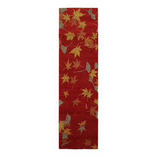 3'1''x11'2'' Hand Knotted Wool Lapchi Scattered Area Rug, Orangy Red ...