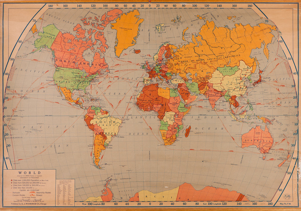 World Map 1953 Print, 18" x 24" - Contemporary - Prints And Posters ...