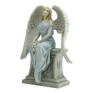 Angel With Roses Sitting On The Tombstone, Light Color, Religious ...