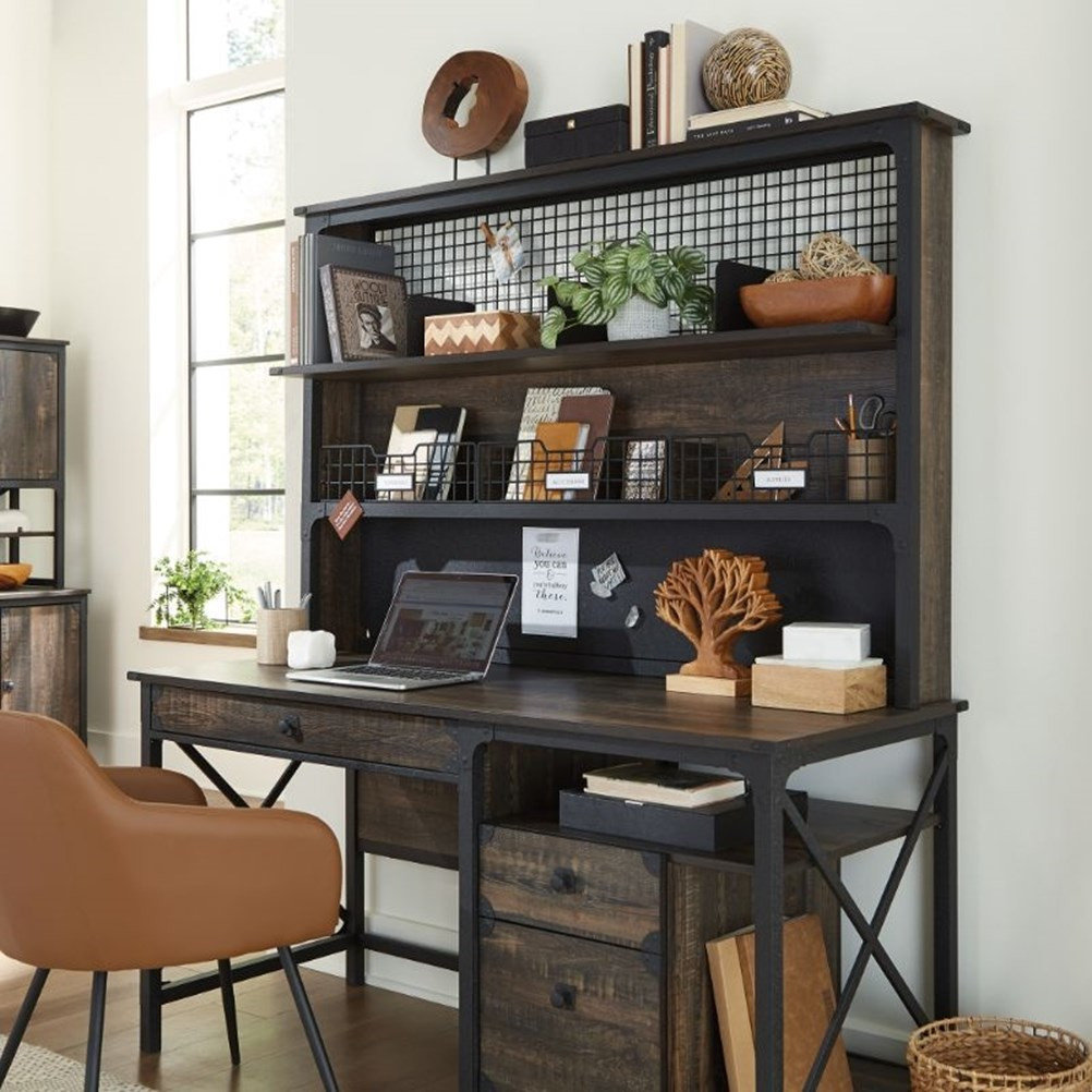Home Square 2-Piece Set with Computer Desk & Computer Hutch in Carbon ...