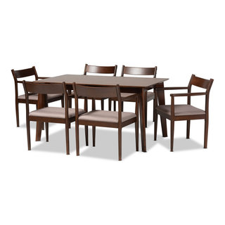 Coretta Modern Warm Grey Fabric and Dark Brown Finished Wood 7-Piece ...