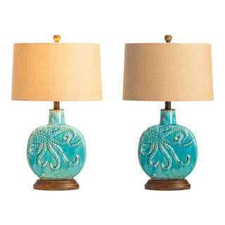 Deep Ocean Table Lamp Resin Antique Turquoise Ceramic Finish, Set of 2 ...