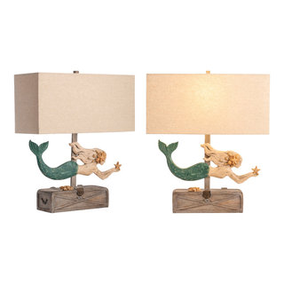27"H Brown Resin Table Lamps With Tan Rectangle Shade, Set of 2 - Beach ...