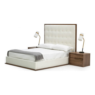 Modrest Amberlie White Vegan Leather and Walnut Bed, Queen ...