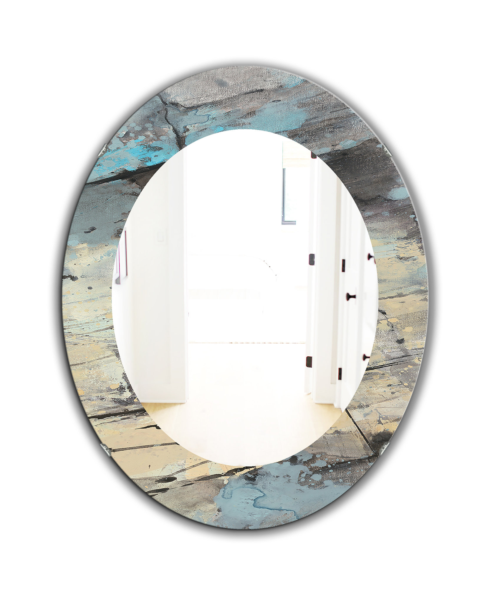 Designart Rock Teal Panel Ii Modern Frameless Oval Or Round Wall Mirror ...
