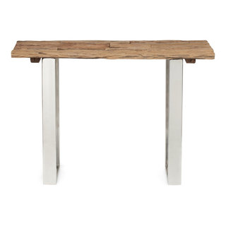 Rustic Console Table, Shiny Silver Legs With Unique Weathered Reclaimed ...