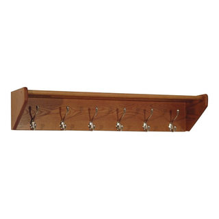 Wooden Mallet 5 Hook Wood Wall Mounted Coat Rack Shelf in Medium Oak, 6 ...