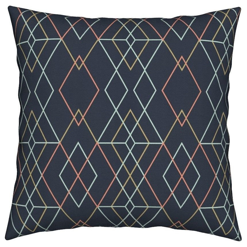 Grid Geometric Diamonds Gold Blue Mint Coral Throw Pillow ...