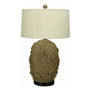 3 Way Rope Body Table Lamp with Pleated Fabric Drum Shade, Brown and ...