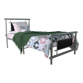 Better Home Products Siesta FauxLeather Metal Bed Frame Twin, Gray ...