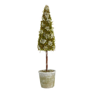 2' Flocked Moss Artificial Cone Tree, Decorative Planter - Modern ...