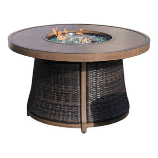 Patio Wicker Round Firepit Table - Tropical - Outdoor Dining Tables ...